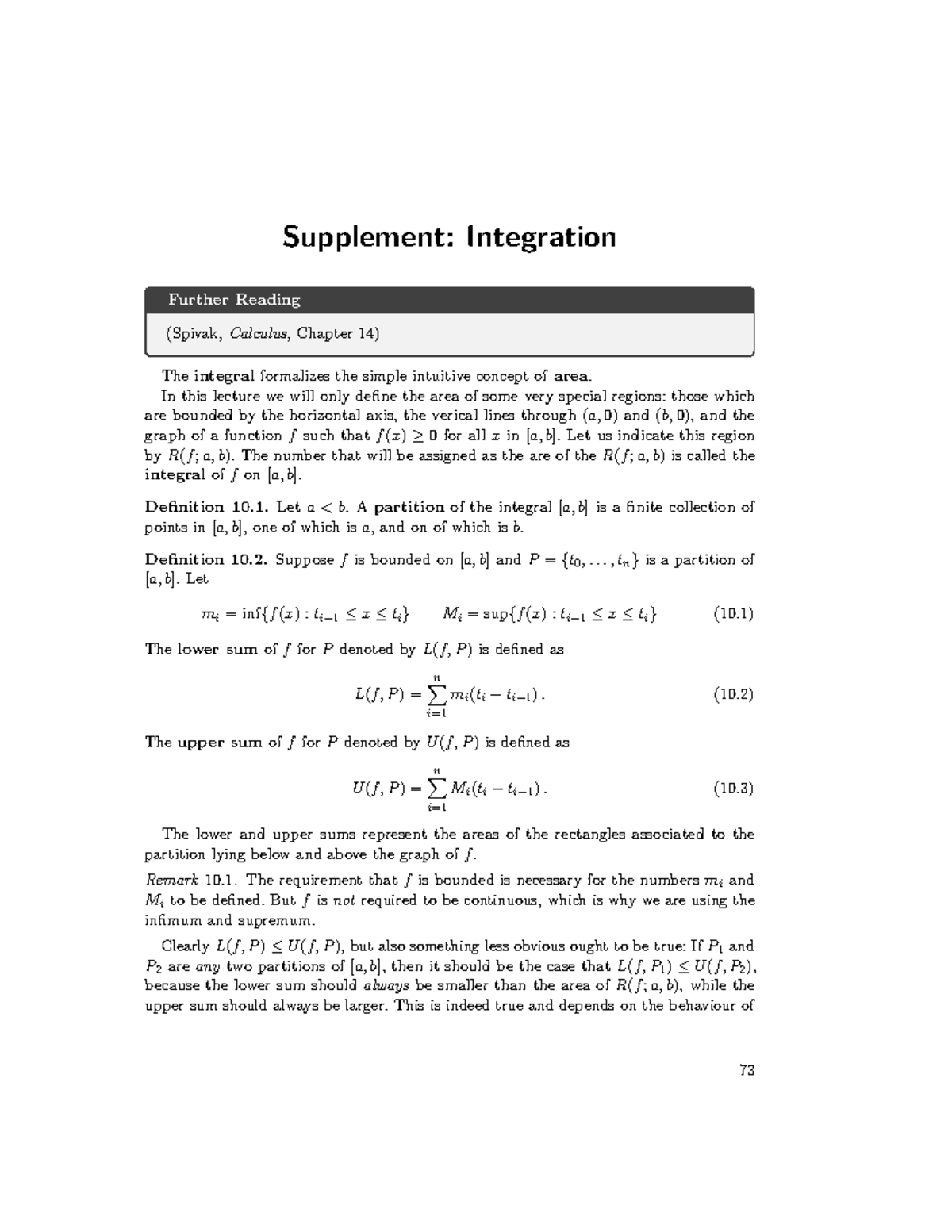 Integration lecture notes calc 2 advanced - Supplement: Integration ...