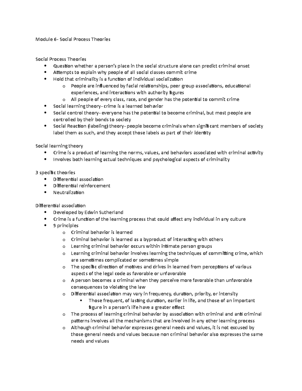 Module 6 - Social Process Theories - Module 6- Social Process Theories ...