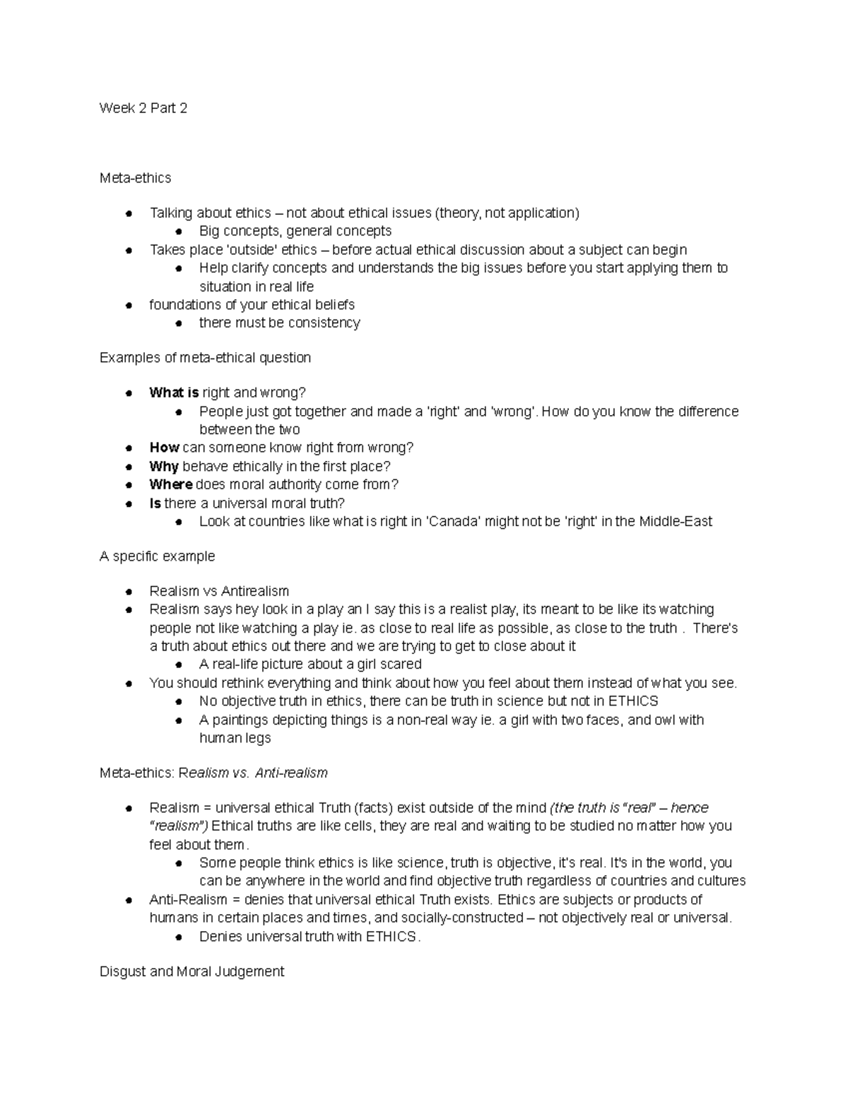 Part 2 HS 2610 Week2 - Lecture Notes - Week 2 Part 2 Meta-ethics ...