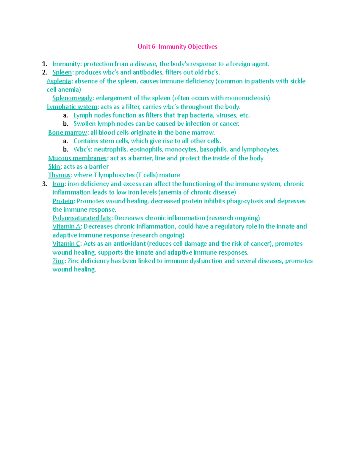 Unit 6 Immunity Objectives - Unit 6- Immunity Objectives Immunity ...