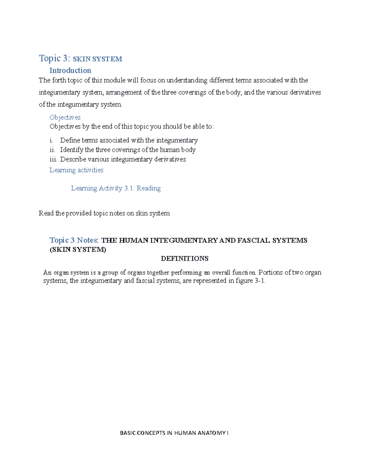 HSM 111 Lecture 3 Notes - for introduction to human anatomy - Topic 3 ...