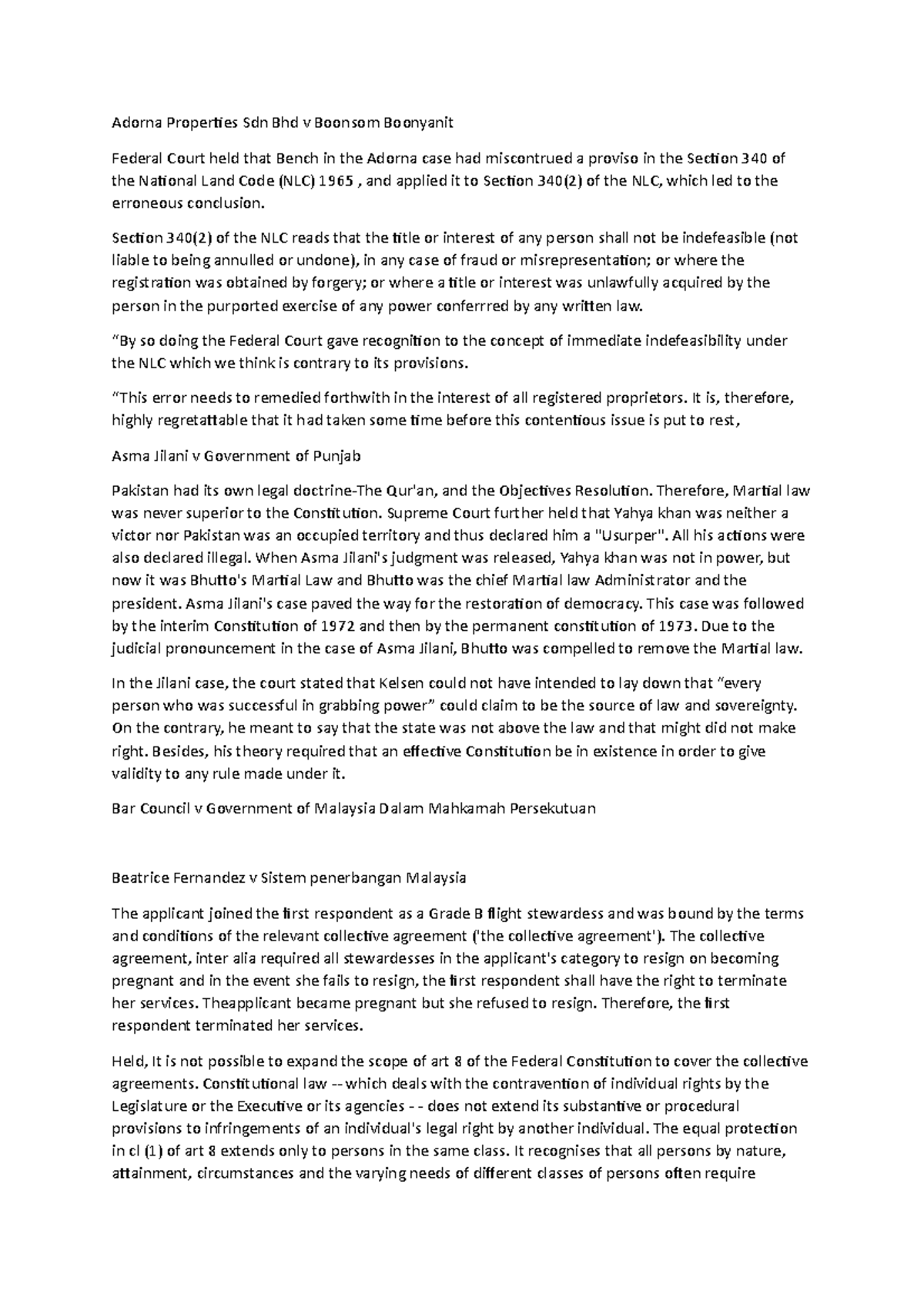 Past year cases - jurisprudence I - Adorna Properties Sdn Bhd v Boonsom ...