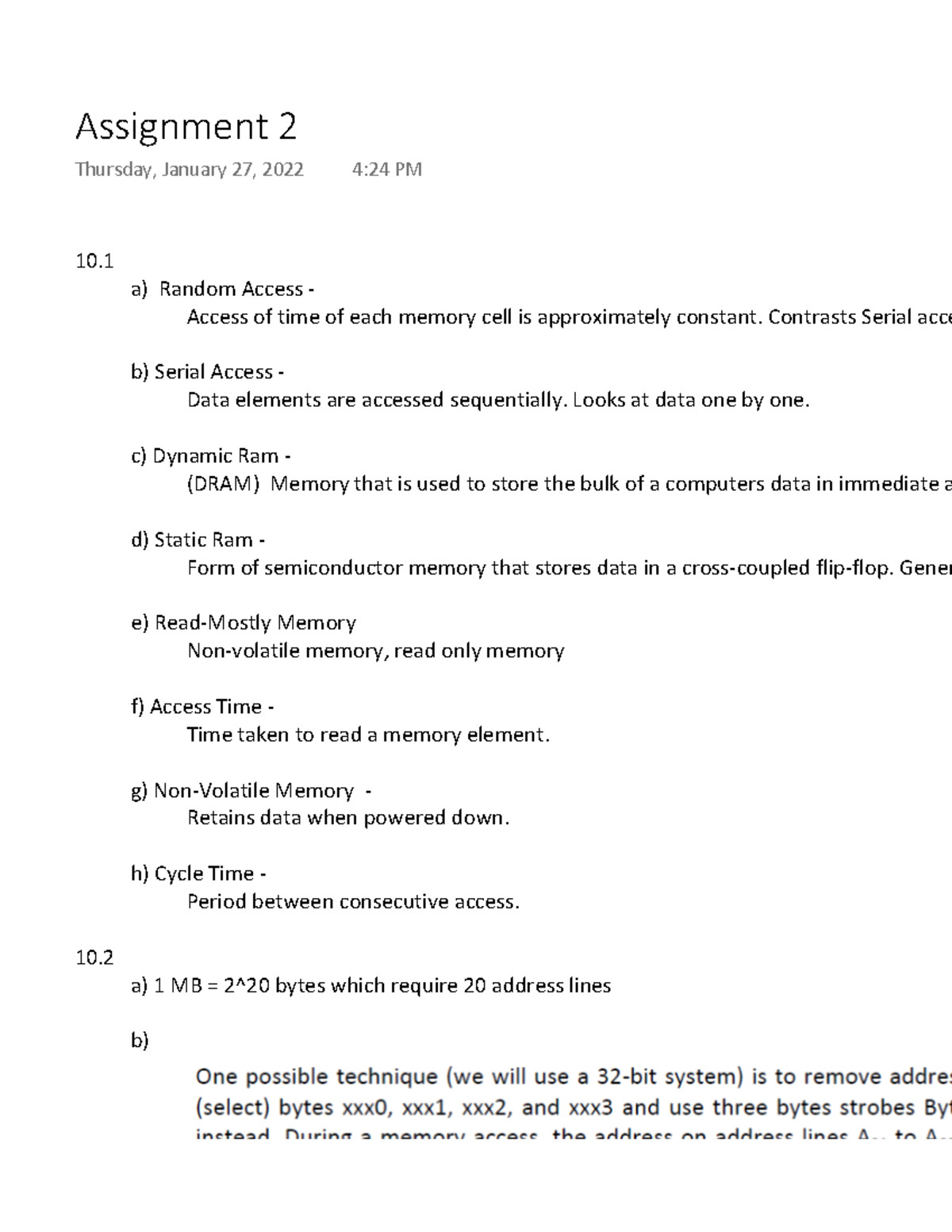 Assignment 2 CP216 CP216 microprocessors 2022 - 10. a) Random Access ...