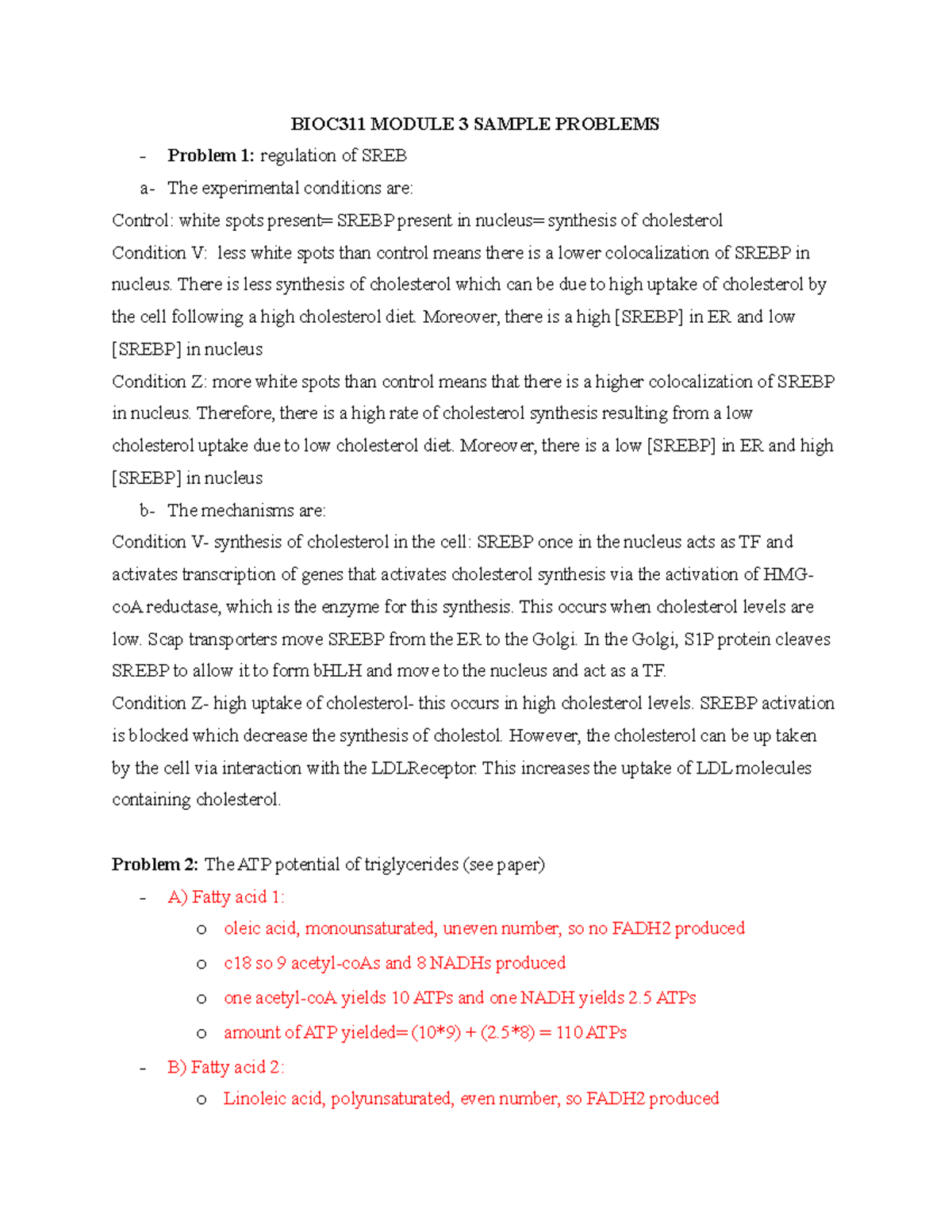Module 3 sample problems - BIOC311 MODULE 3 SAMPLE PROBLEMS Problem 1 ...