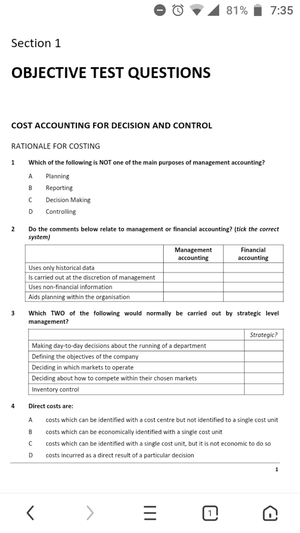 P1 Kit Que - P1 kit - Cost & Management Accounting - Studocu