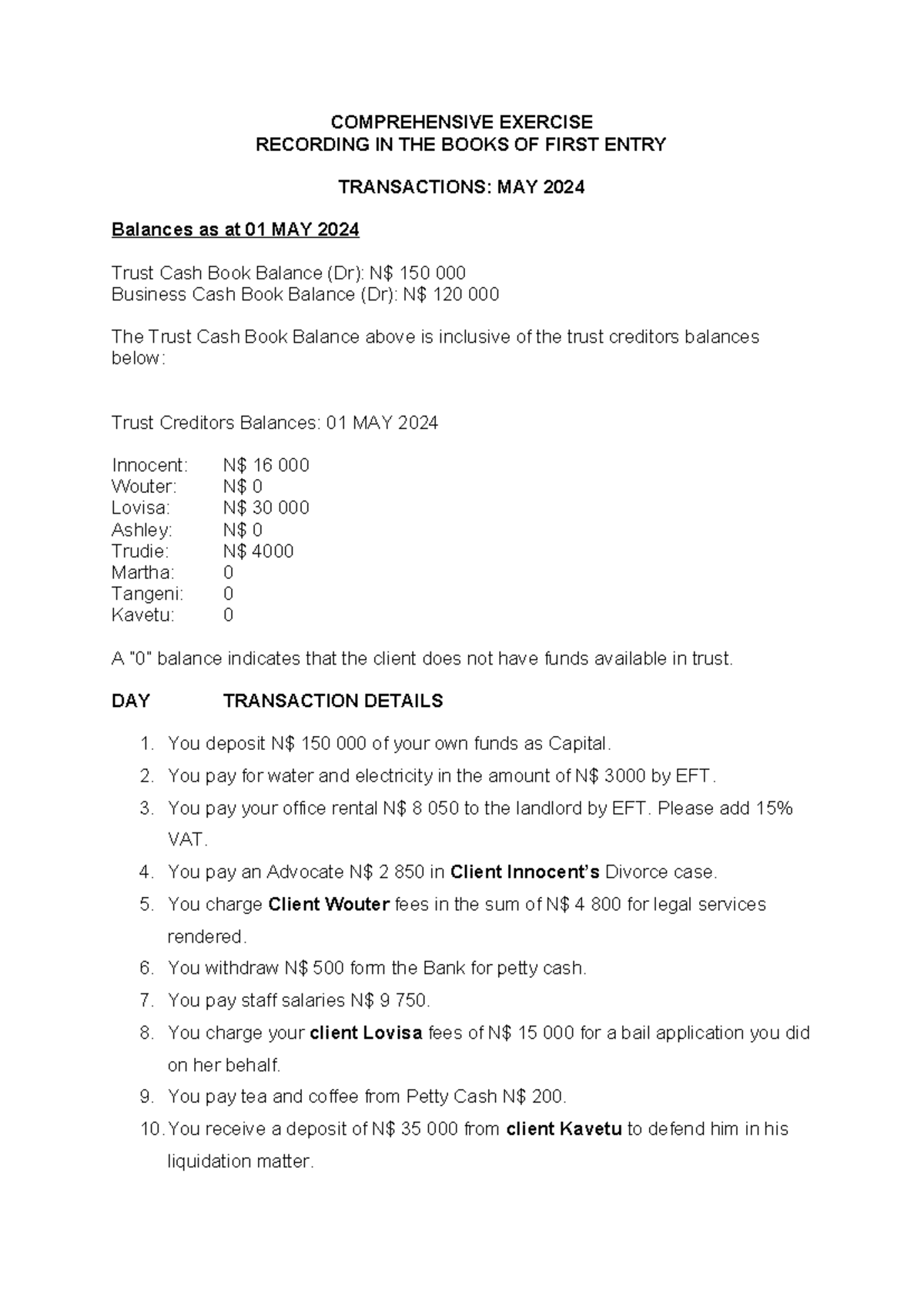 Comprehensive Exercise on Accounting - COMPREHENSIVE EXERCISE RECORDING ...