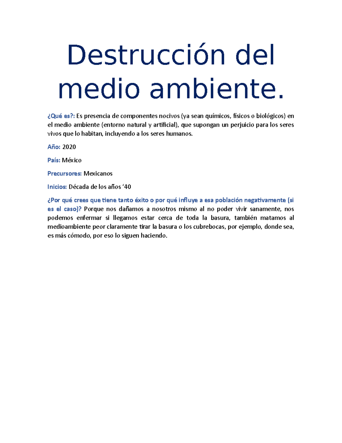 Destrucción del medio ambiente, tarea 12 clase 25 en apuntes ...