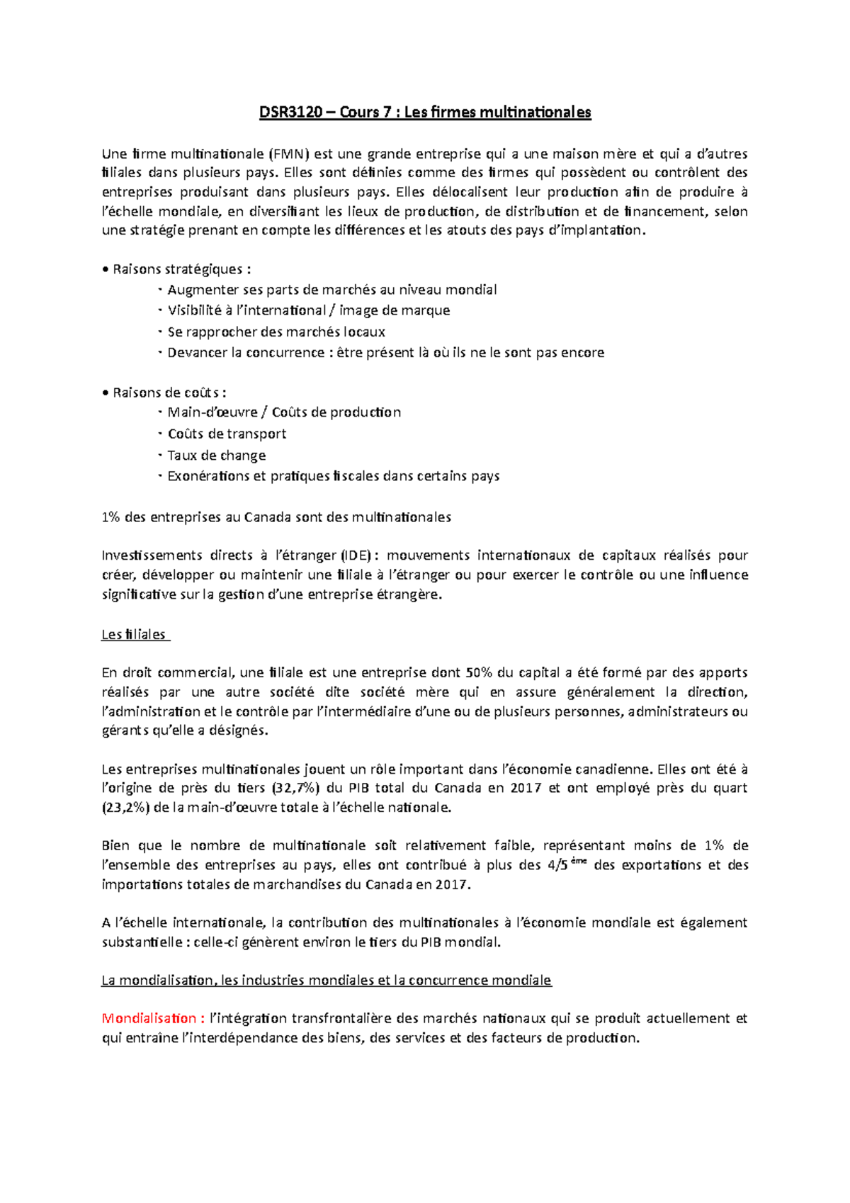 DSR3120 - Cours 7 - DSR3120 – Cours 7 : Les firmes multinationales Une ...