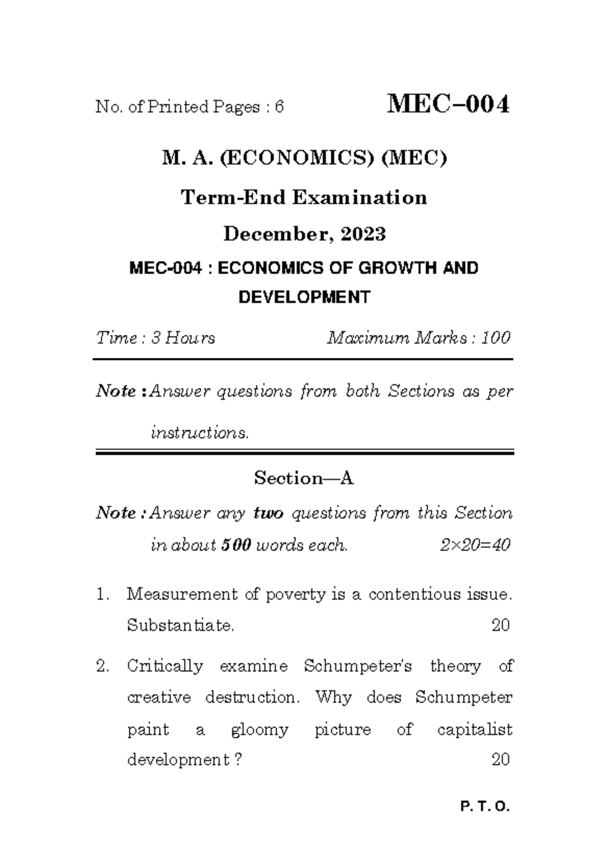 MEC-004 - MEC 004 Economic of growth and development December 2023 ...