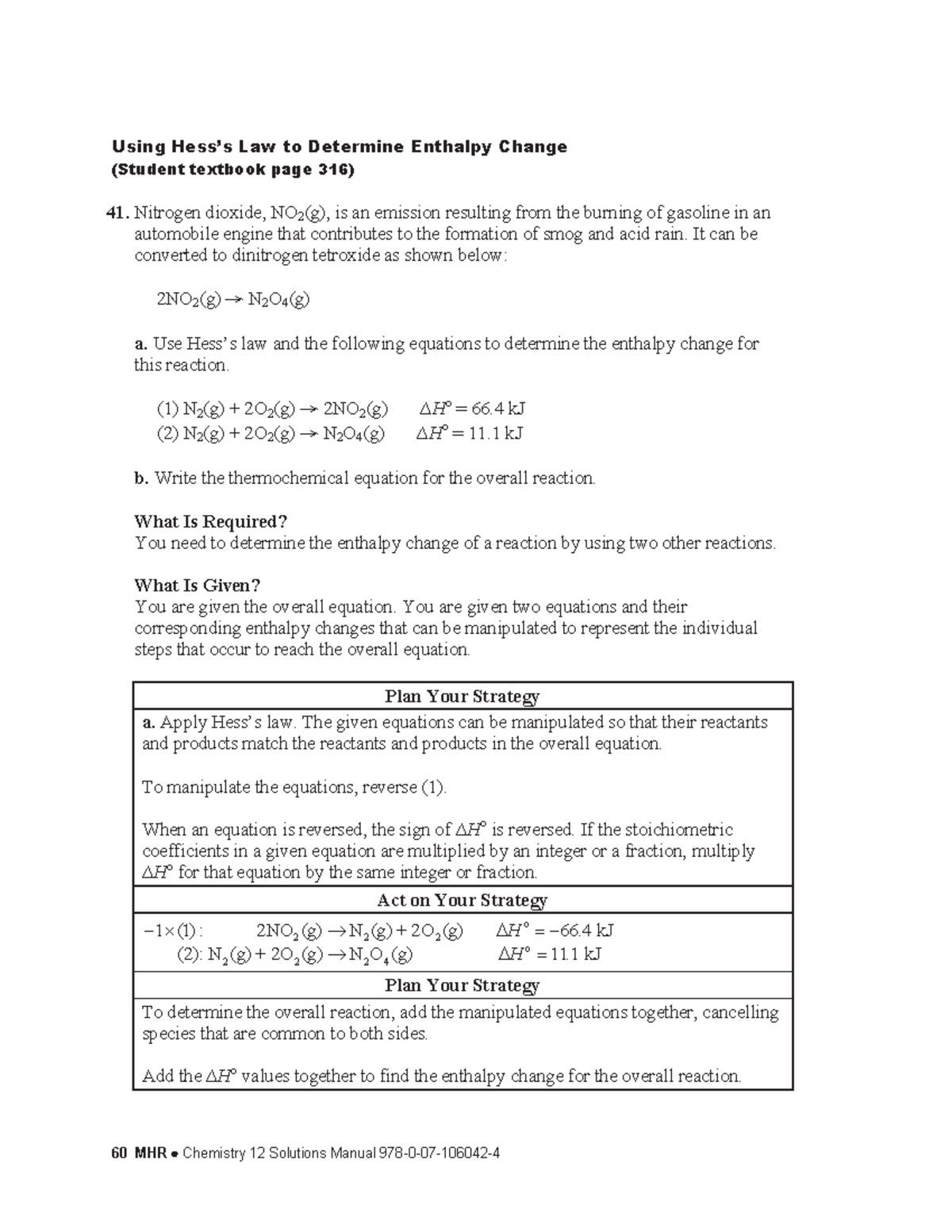 HESS LAW Revision - 60 MHR Chemistry 12 Solutions Manual 978-0-07 ...