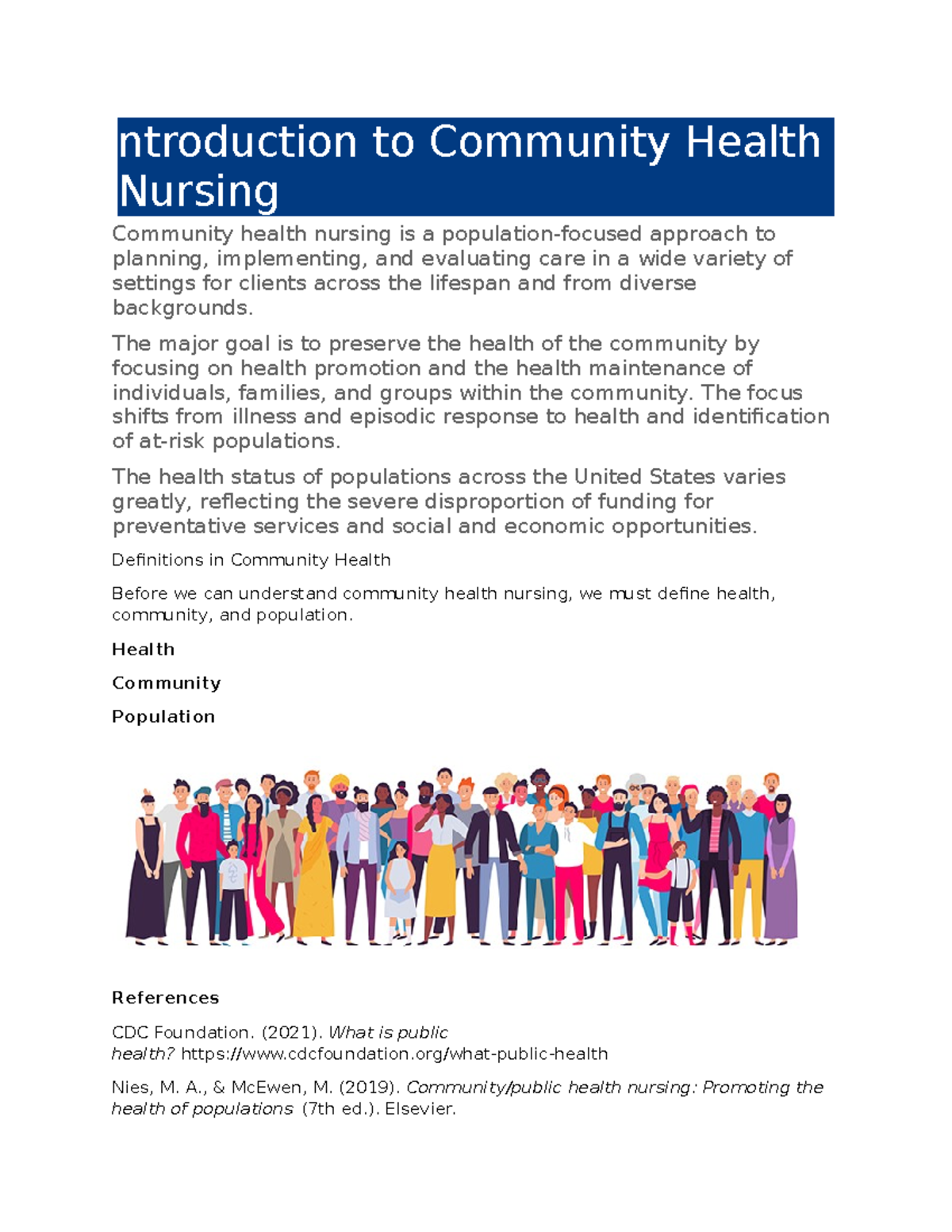 Ntroduction to Community Health Nursing - ntroduction to Community ...