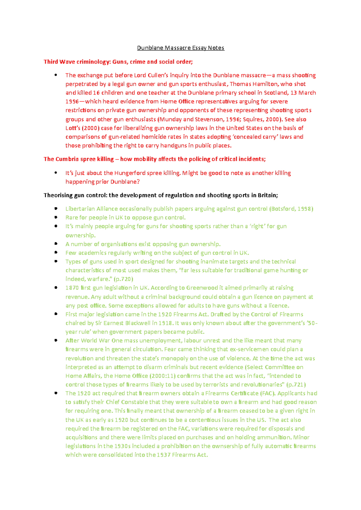 Dunblane Massacre Essay Notes - See also Lott’s (2000) case for ...