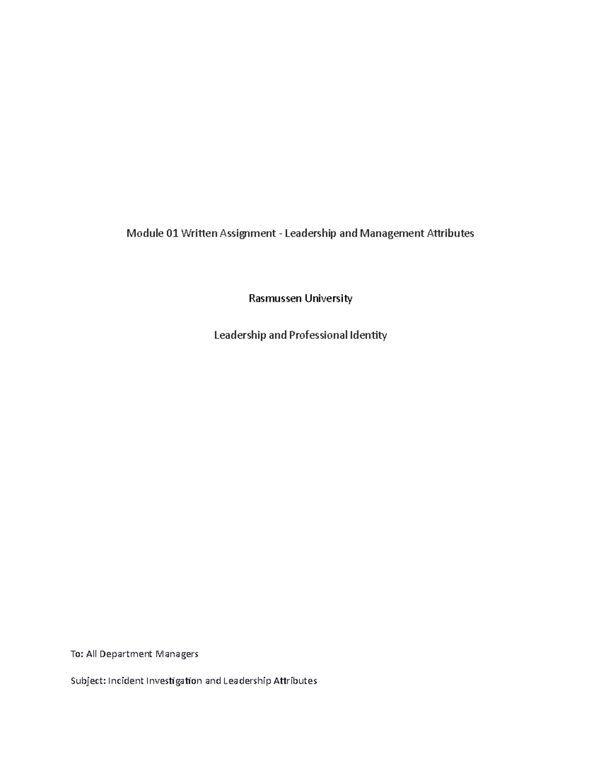 Leadership and Management Attributes - Module 01 Written Assignment ...