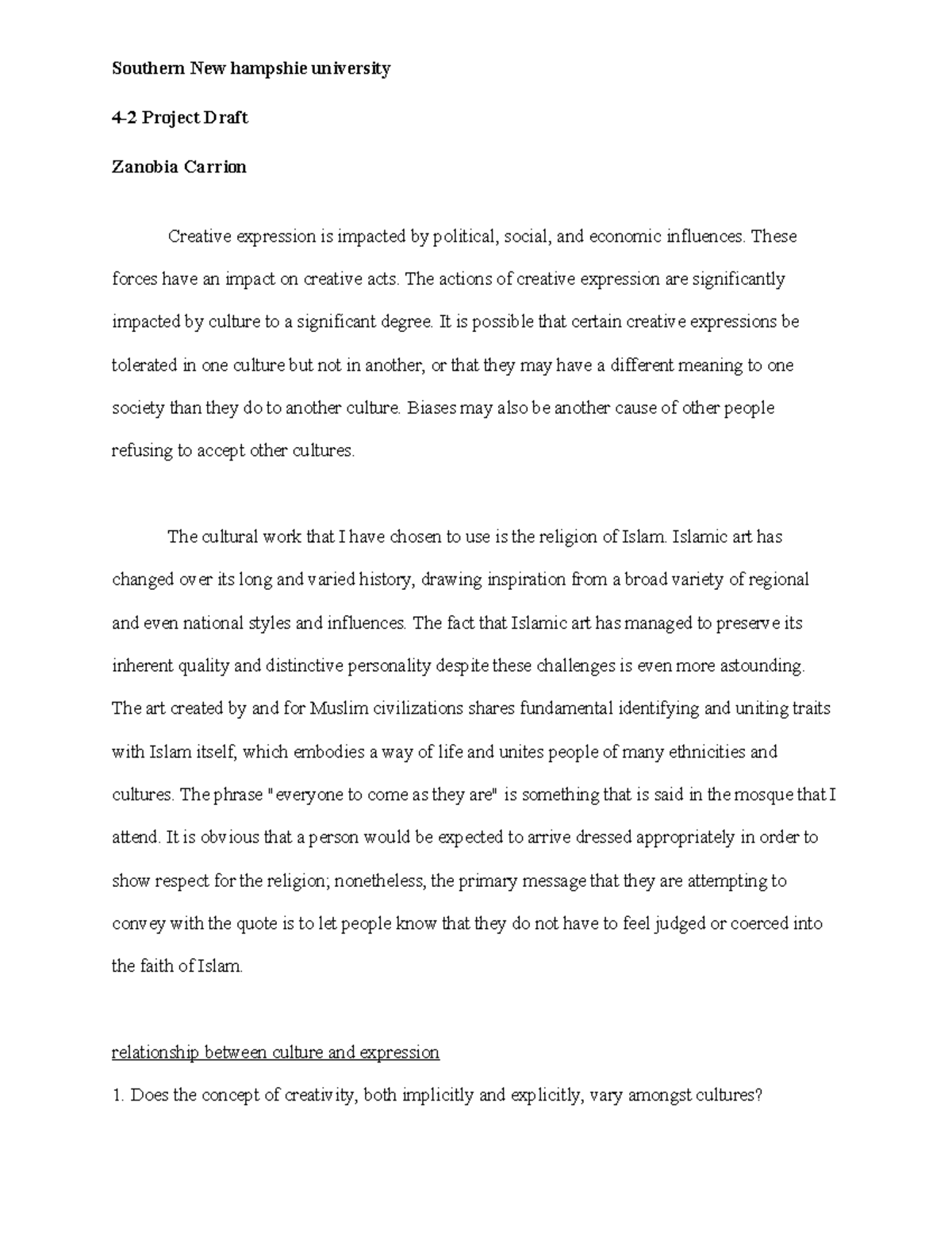 4-2 project draft - n/a - Southern New hampshie university 4-2 Project ...