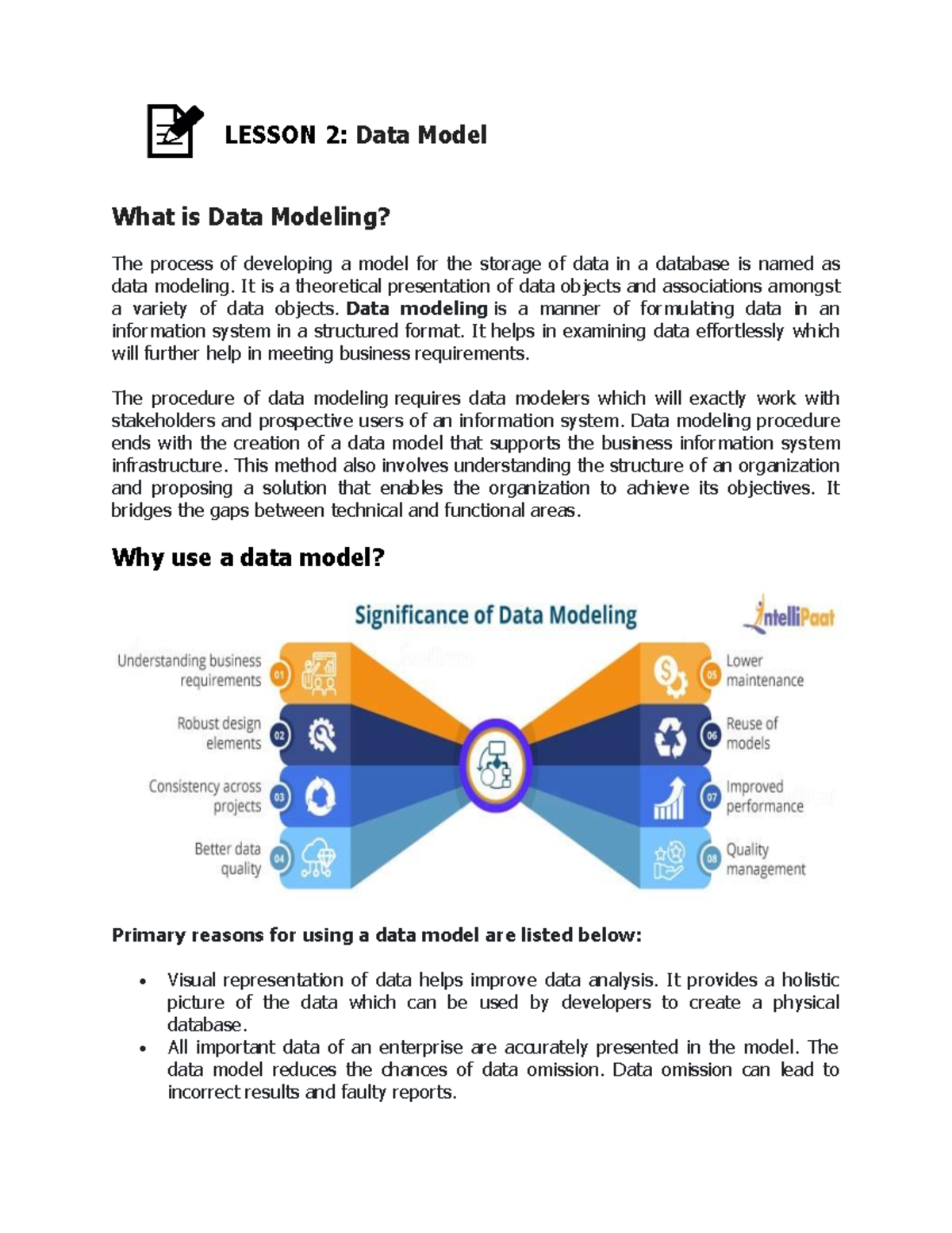 Module 3 - Lesson 2 - LESSON 2: Data Model What is Data Modeling? The ...