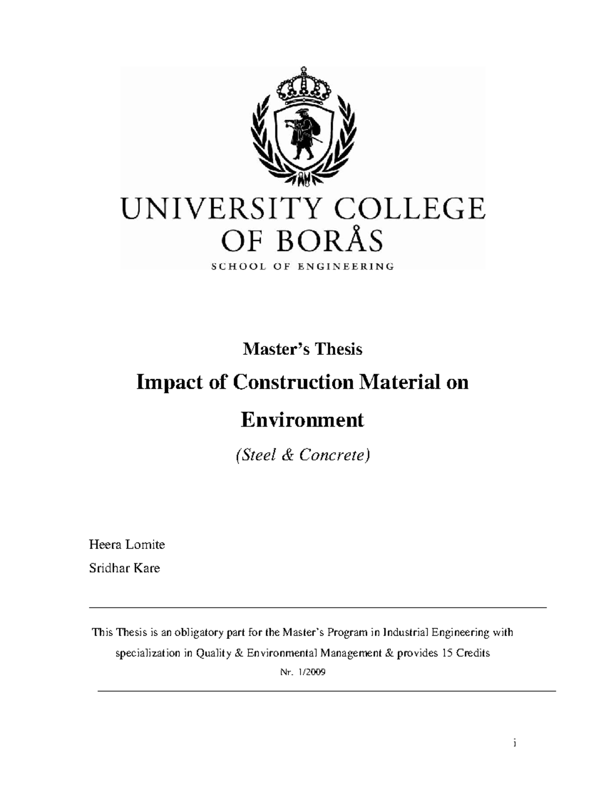 Fulltext 01 - Notes - i Master’s Thesis Impact of Construction Material ...