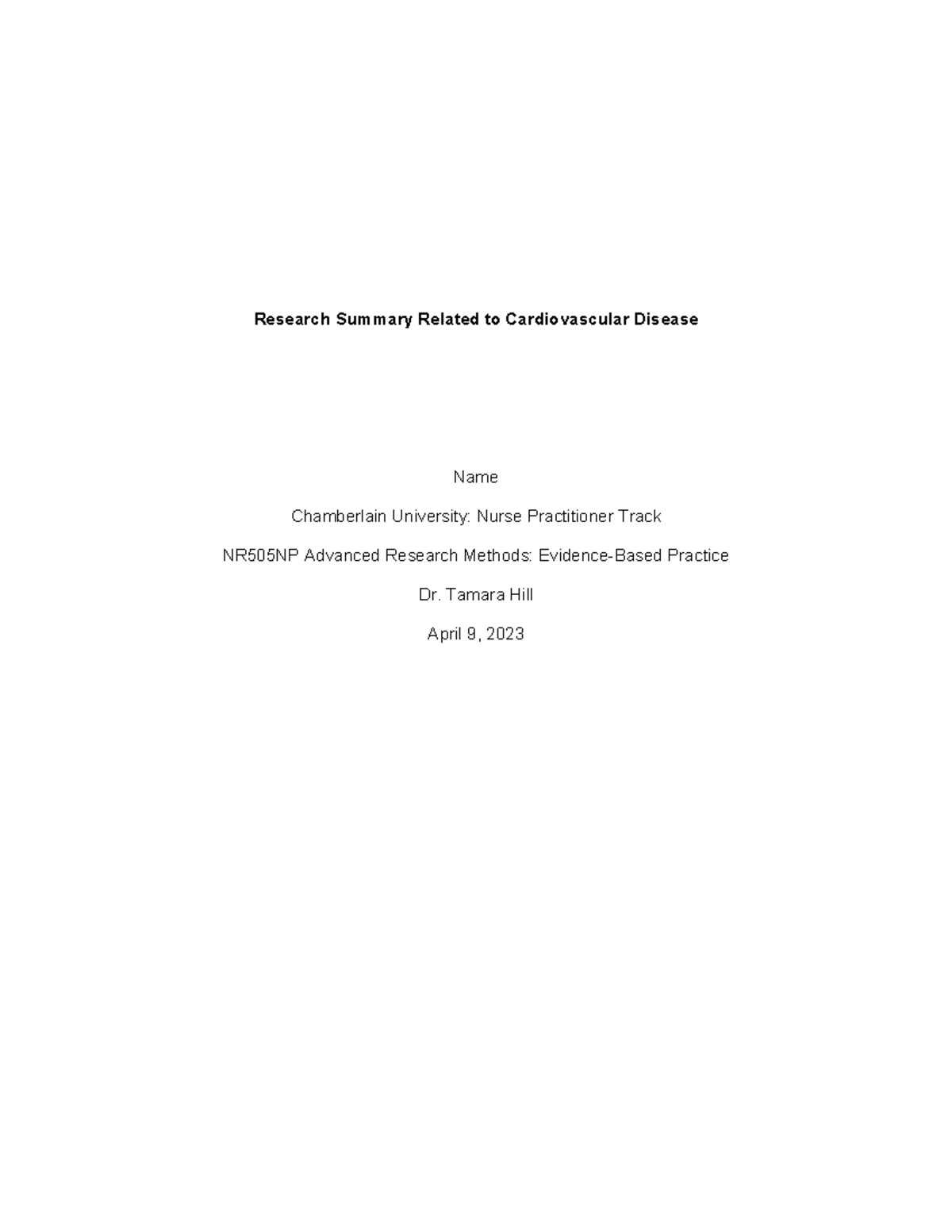 Nr505np week 5 research paper - Research Summary Related to Cardiovascular Disease Name ...