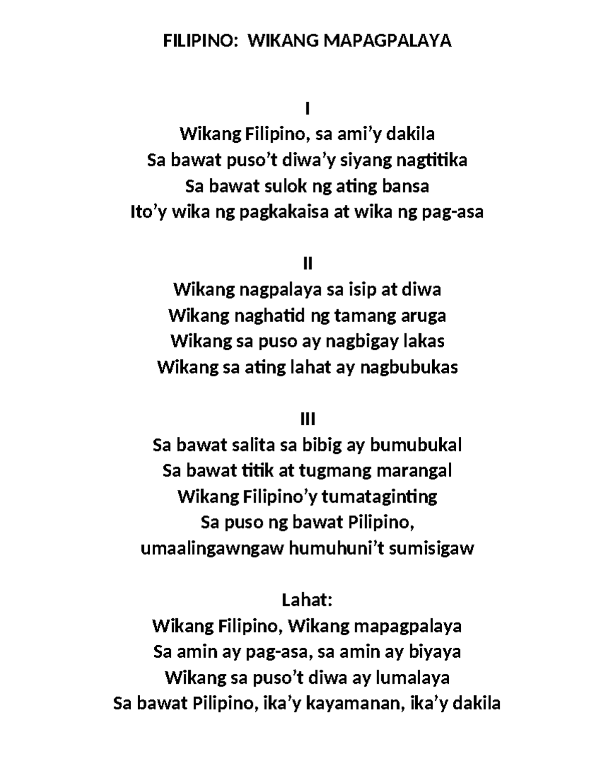 24sabayang pagbigkas - FILIPINO: WIKANG MAPAGPALAYA I Wikang Filipino ...