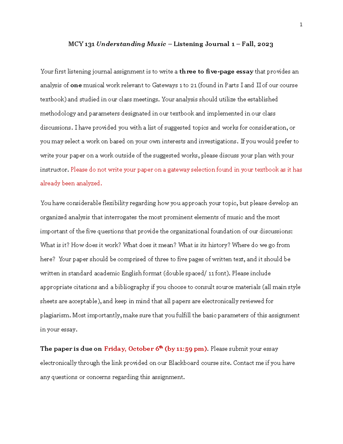 Listening Journal 1 (Fall 2023)(2) - 1 MCY 131 Understanding Music ...