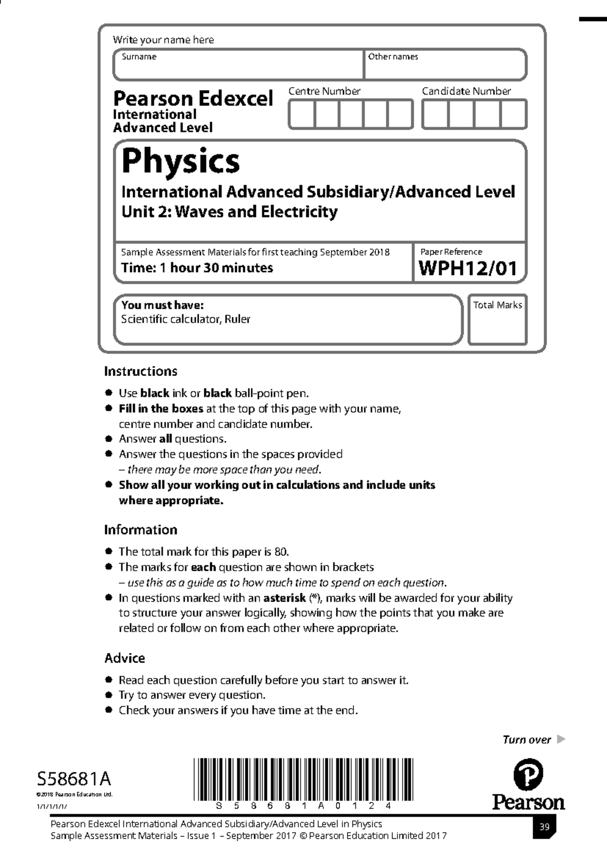 Specimen (IAL) QP - Edexcel International A level Physics Past paper ...