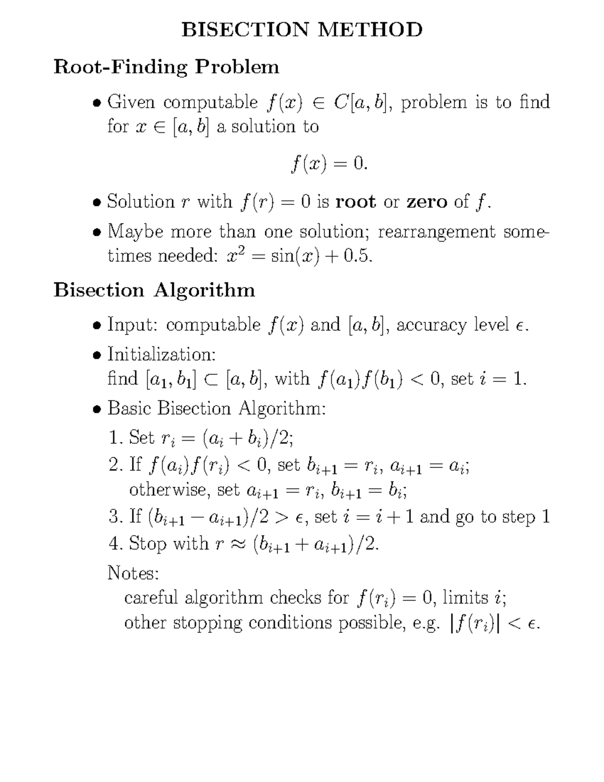 Lecture Notes Lecture Bisection Method Bisection Method Root Finding Problem Given Computable