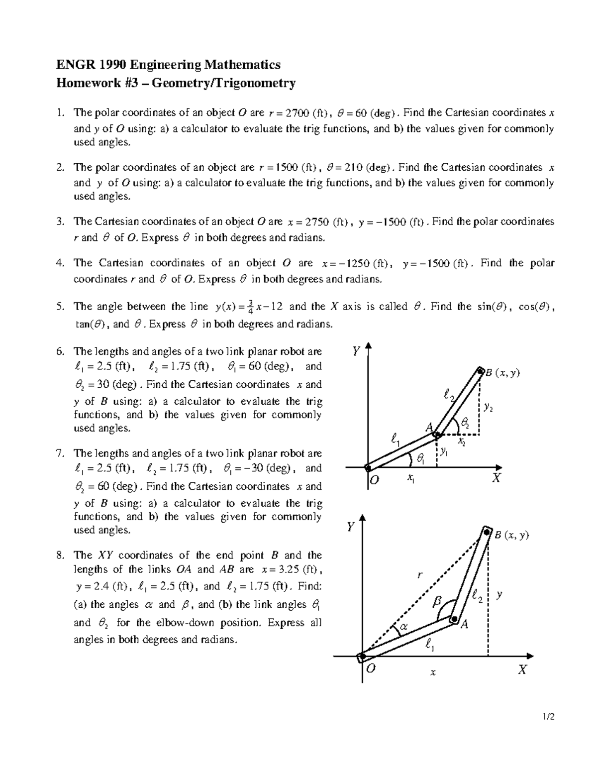 ENGR 1990 homework 3 + solution - 1/ ENGR 1990 Engineering Mathematics ...