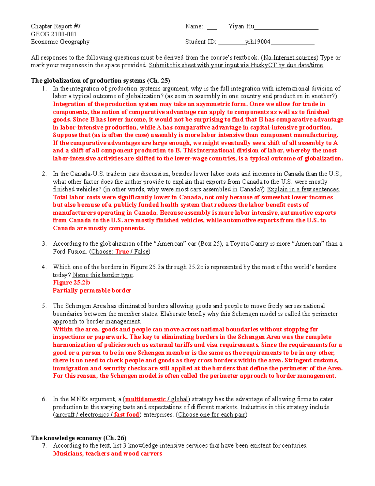 Ch Report 7 - Chapter Report #7 Name: ___ Yiyan Hu ...