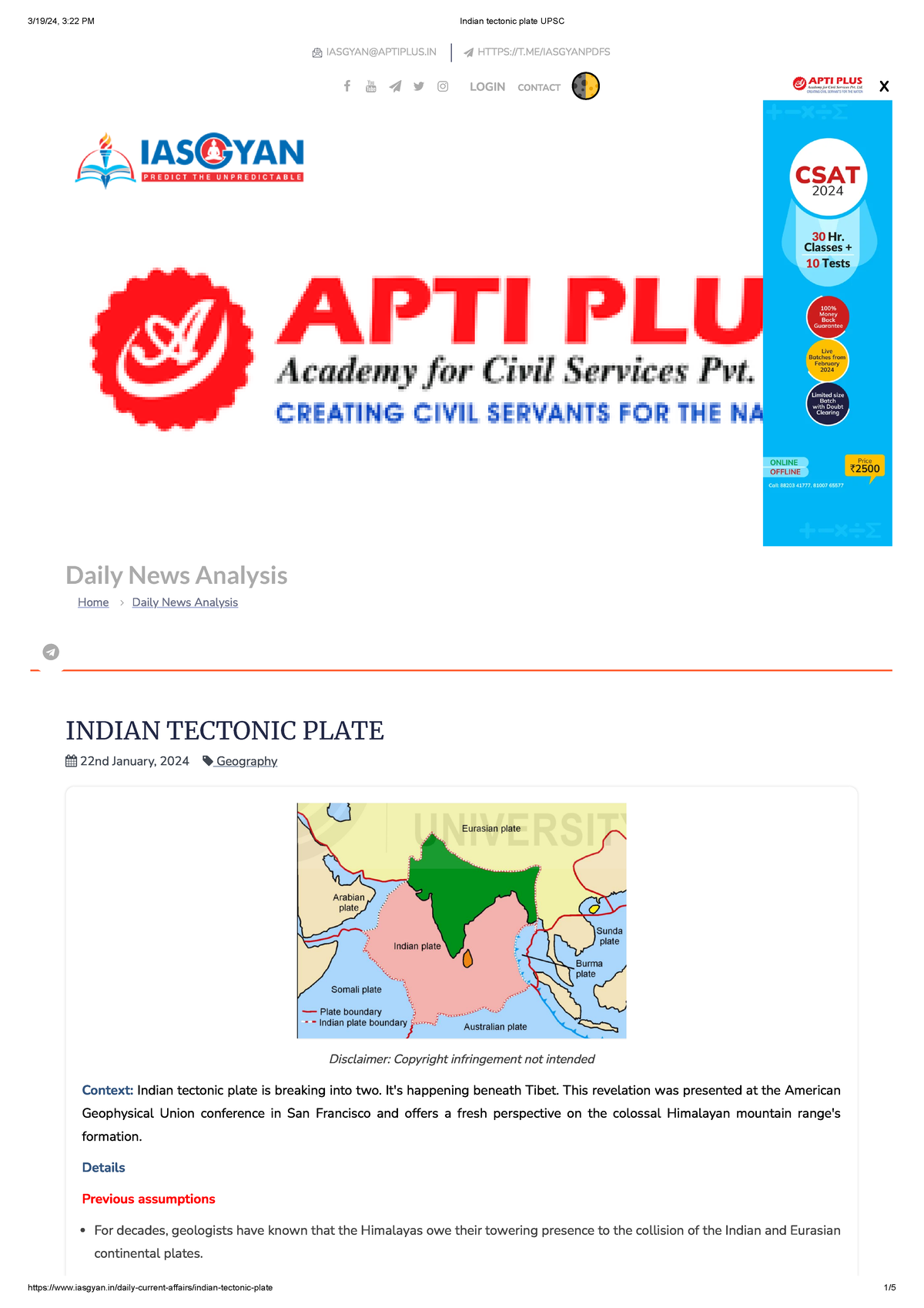 Indian tectonic plate UPSC - LOGIN CONTACT 🌓 IASGYAN@APTIPLUS HTTPS:T/IASGYANPDFS - Studocu