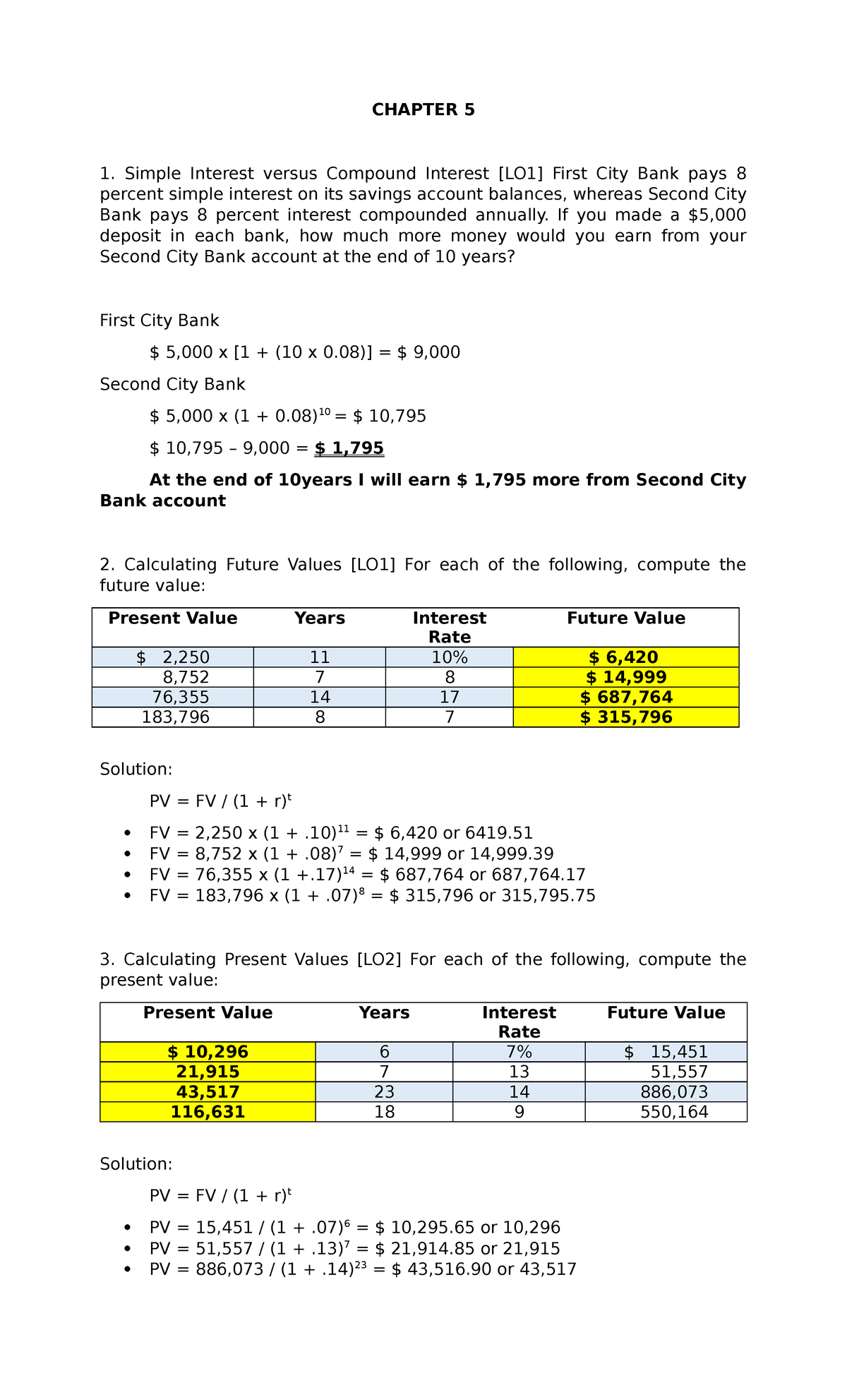 FCF Chapter 5 - Copy - CHAPTER 5 Simple Interest versus Compound ...