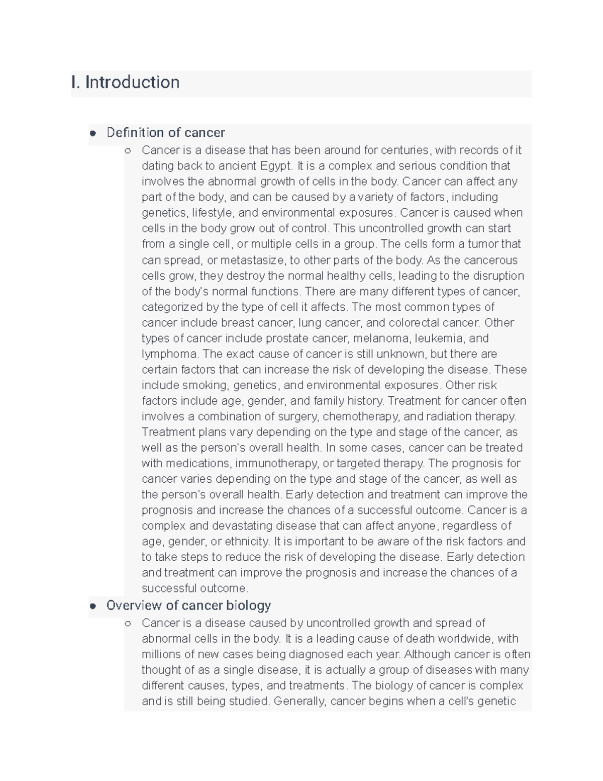 The cell cycle and cancer - I. Introduction Definition of cancer Cancer ...