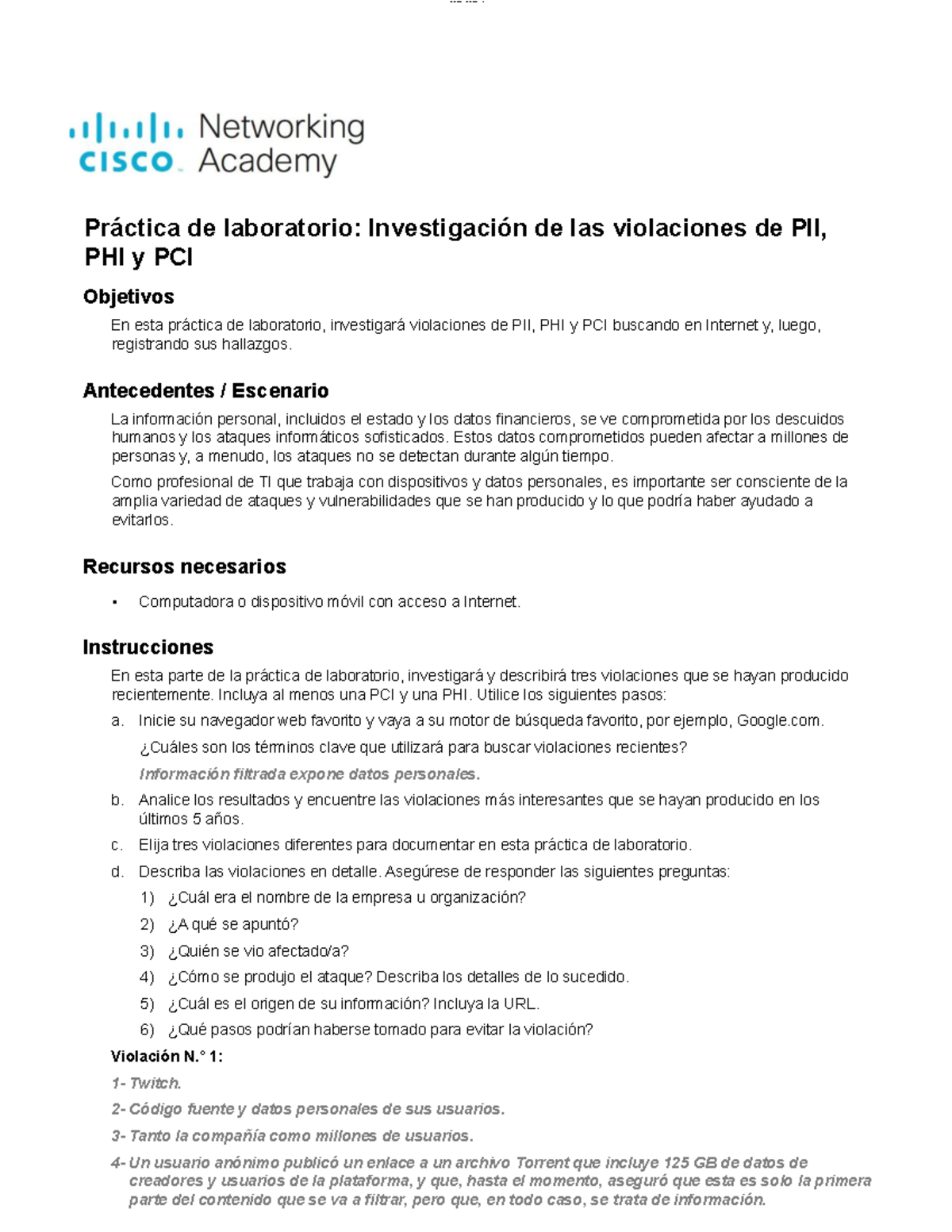 14315 lab investigate breaches of pii phi pci - lOMoAR cPSD ...