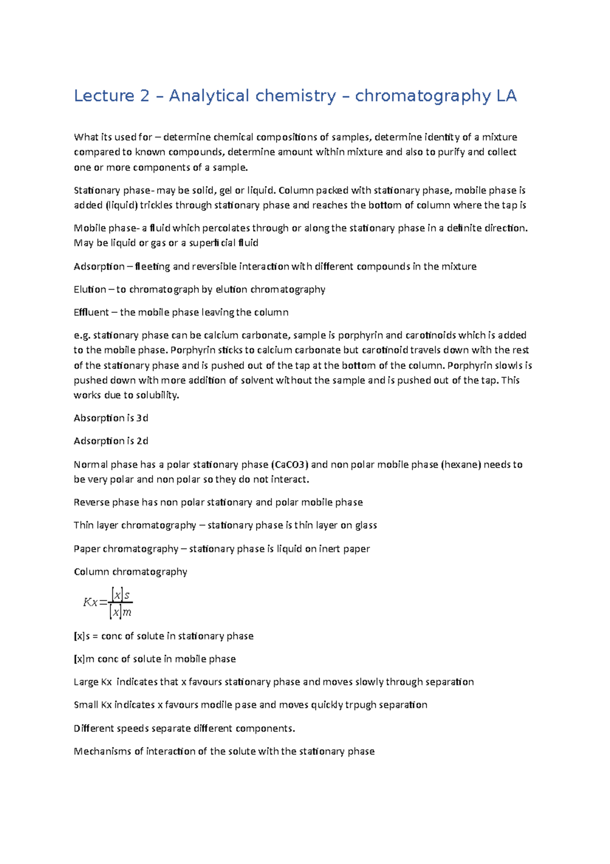 Lecture 2 chromatography - Lecture 2 – Analytical chemistry ...