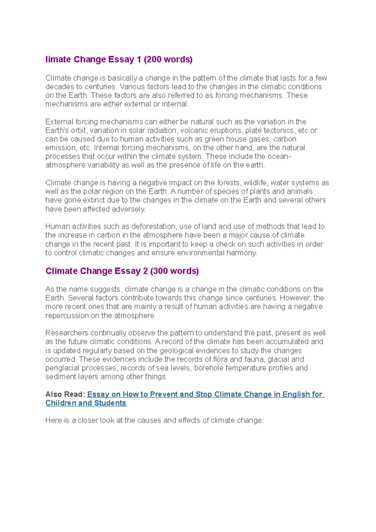 Climate Change Essay 1 - Summary - limate Change Essay 1 (200 words ...