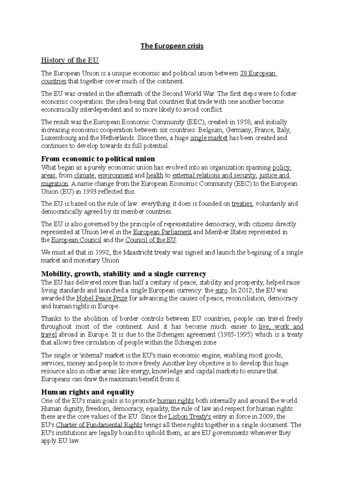 The European Crisis - The European crisis History of the EU The ...