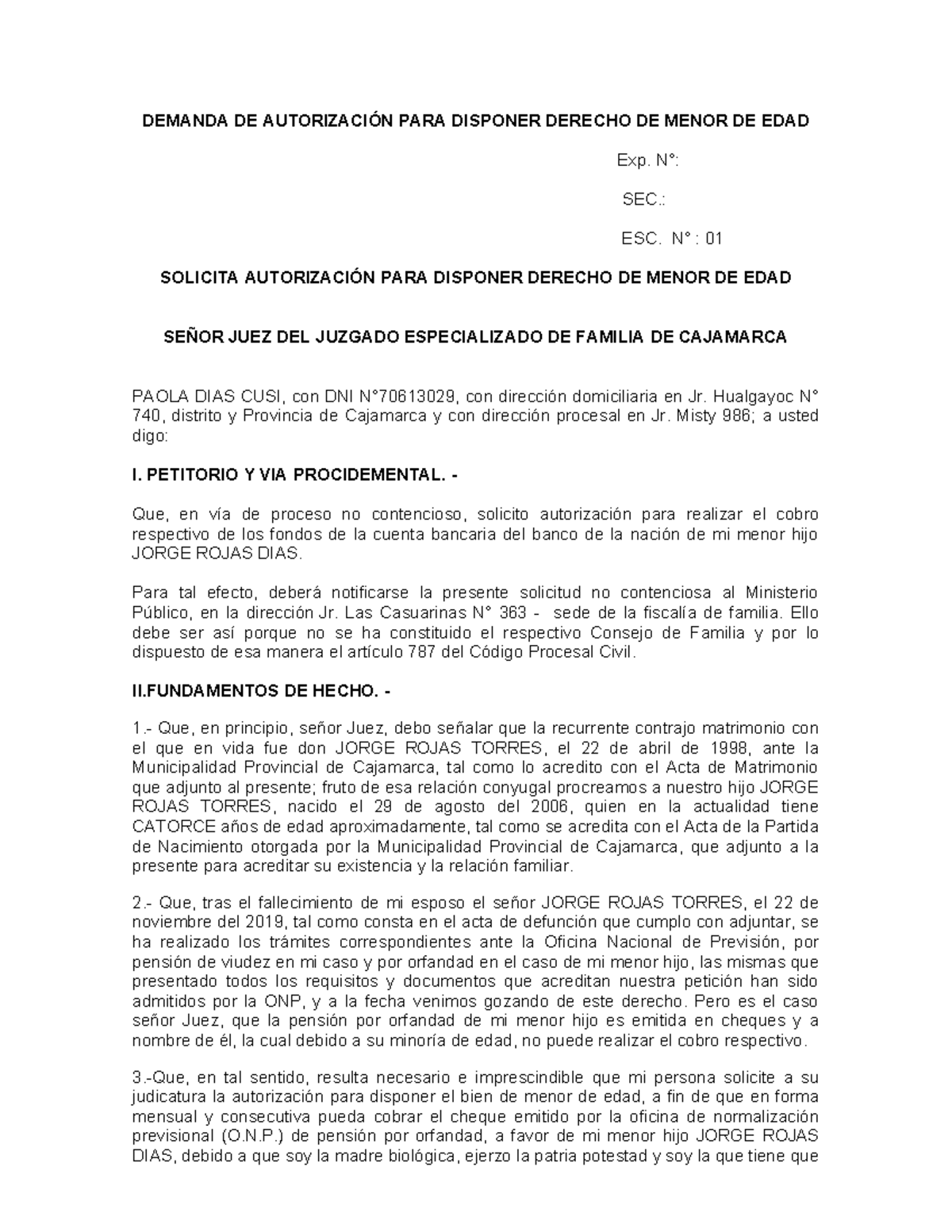 Autorizacion para disponer bien de incapz - DEMANDA DE AUTORIZACIÓN ...