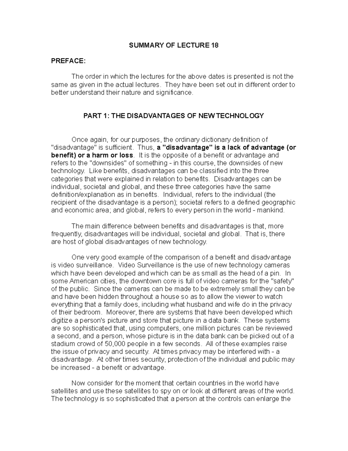 Lectures 18 through 20-2 notes - SUMMARY OF LECTURE 18 PREFACE: The ...