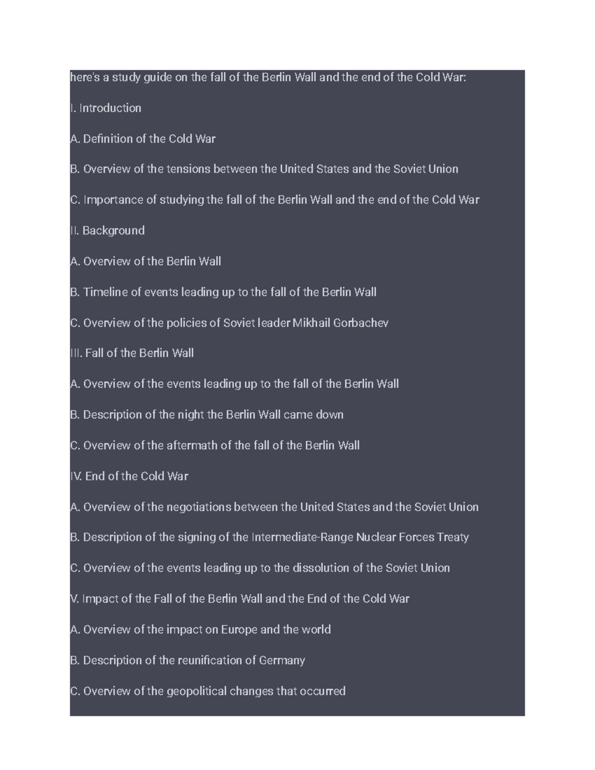 Here's a study guide on the fall of the Berlin Wall and the end of the ...