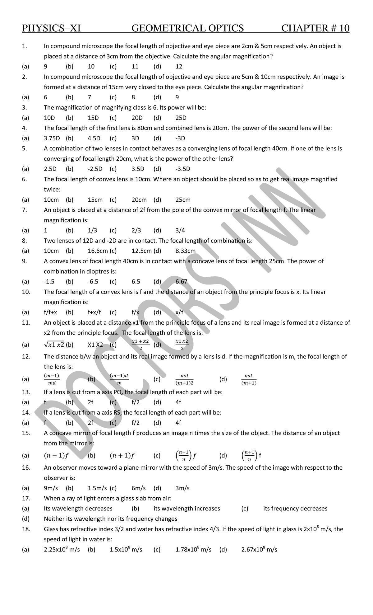 Physics Geometrical optics Best MCQs - PHYSICS–XI GEOMETRICAL OPTICS ...
