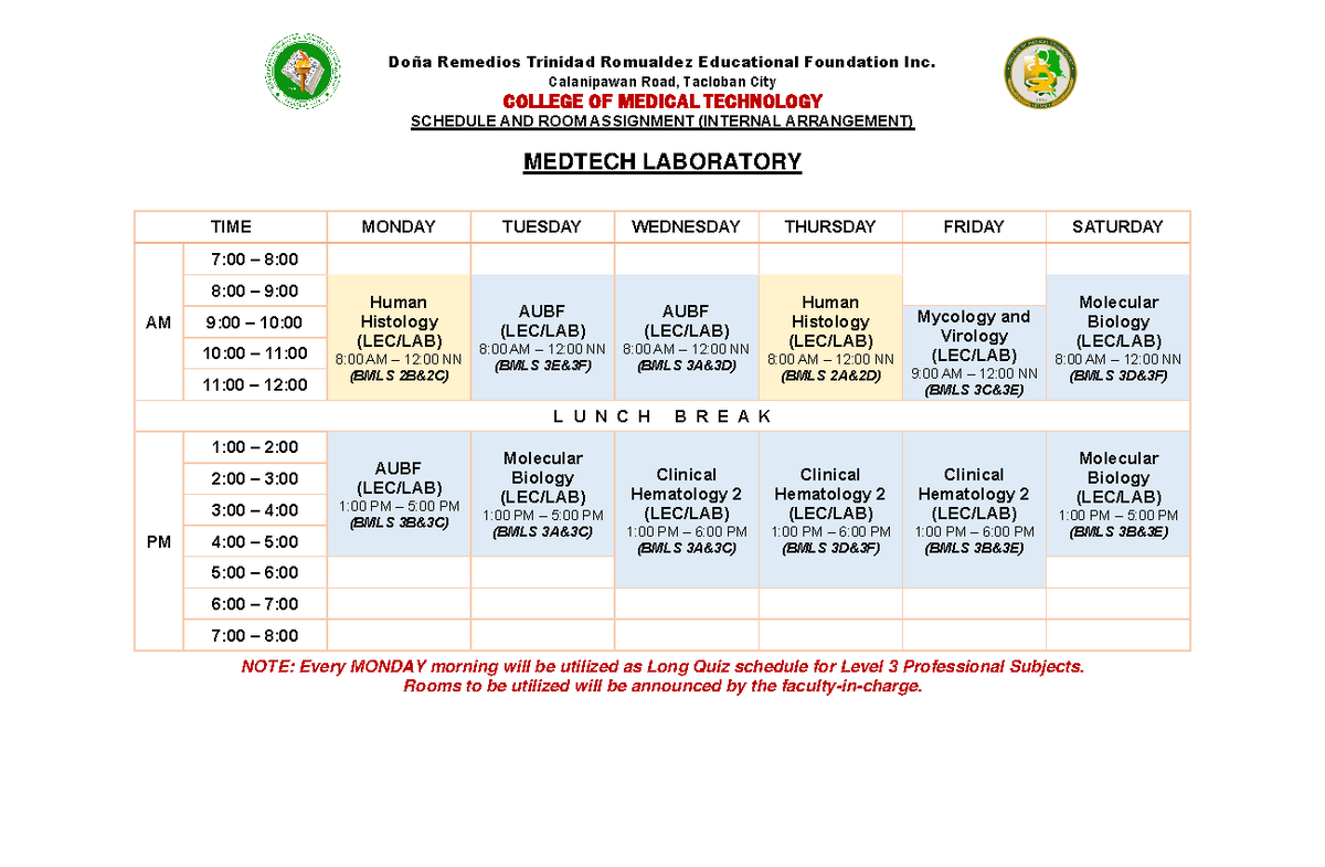 Revised Internal Arrangement Schedule ROOM Assignment FOR Merged ...