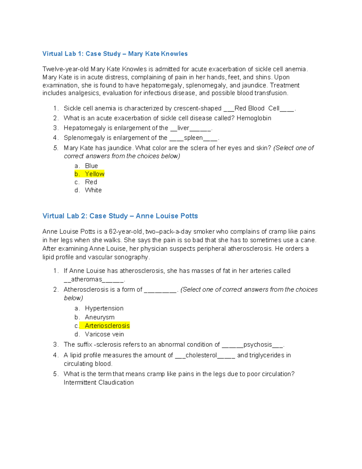 AHP105 Wk3 Virtual Lab - answers - Virtual Lab 1: Case Study – Mary ...