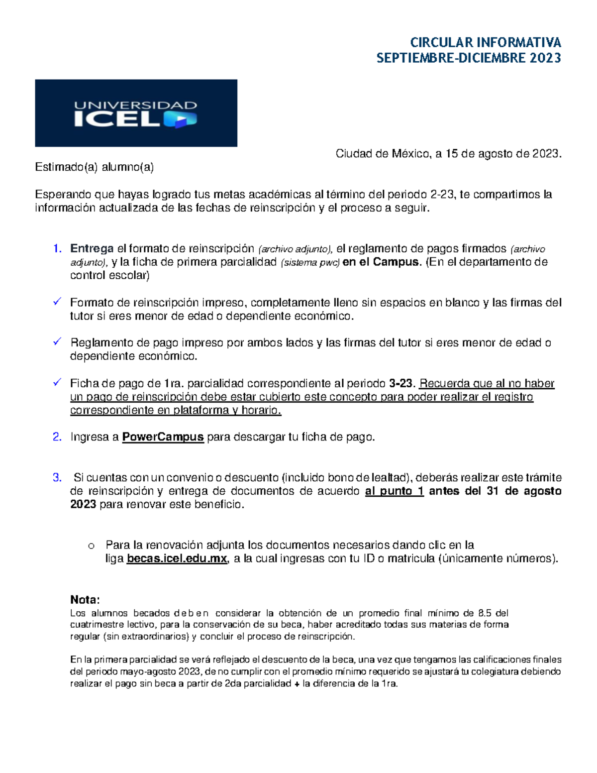 Circular Informátiva Reinscripción C3-23 - CIRCULAR INFORMATIVA ...
