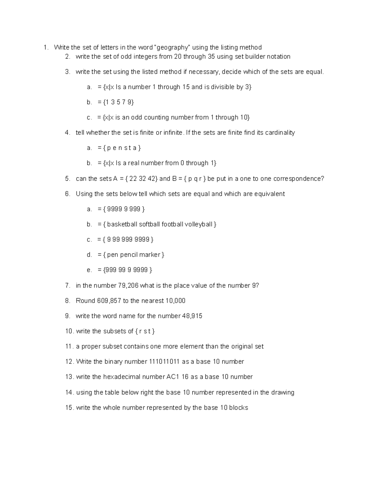 Math 200 - practice exam - Write the set of letters in the word ...