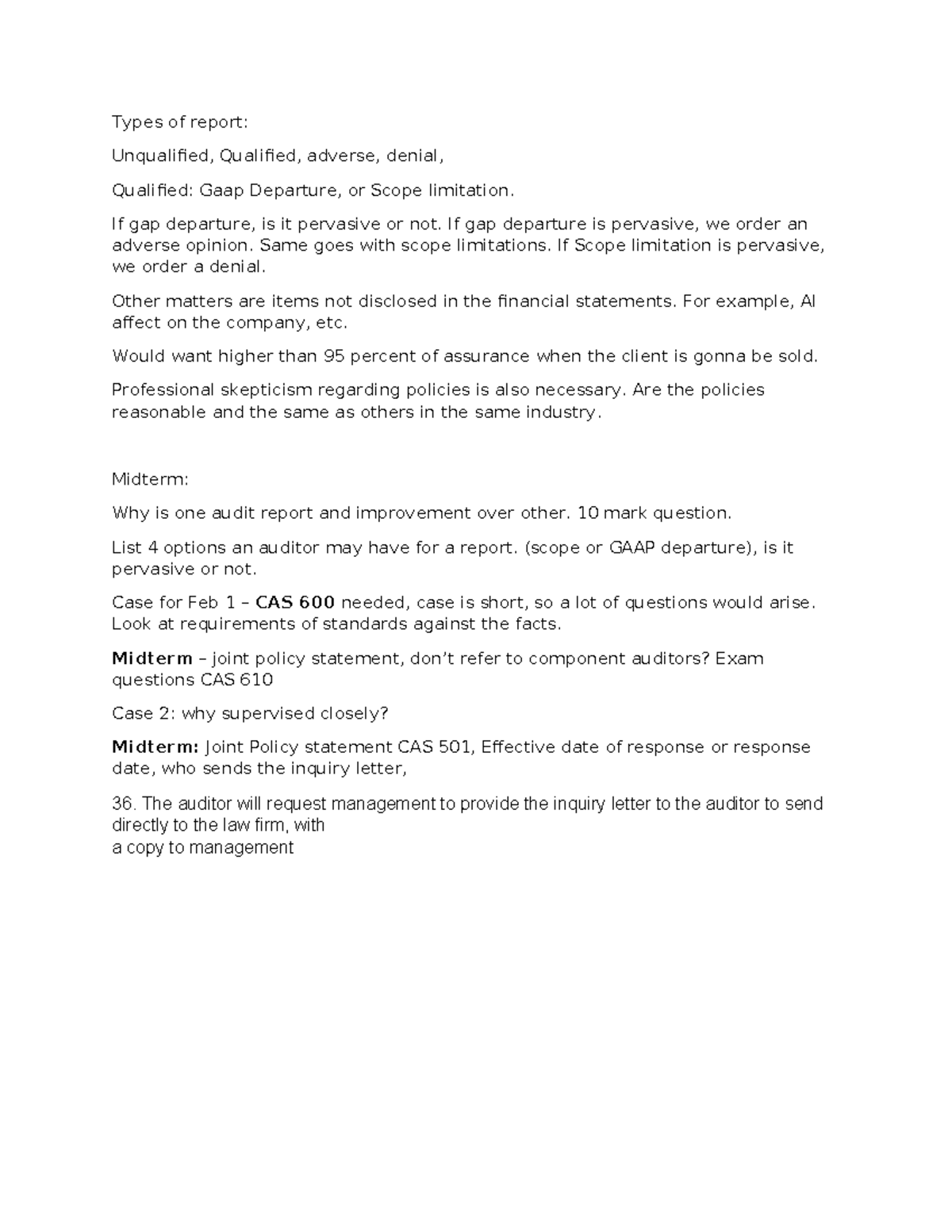 Auditing II notes - Types of report: Unqualified, Qualified, adverse ...