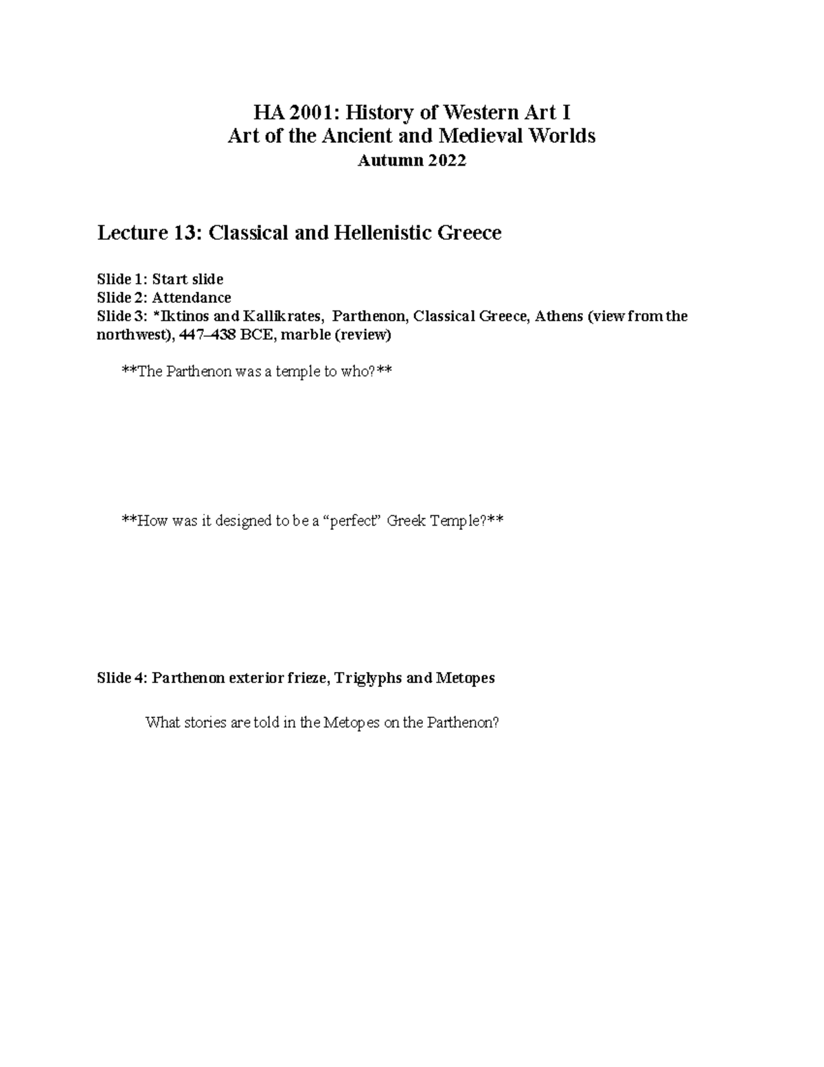 Lecture 13- Classical and Hellenistic Greece - HA 2001: History of ...