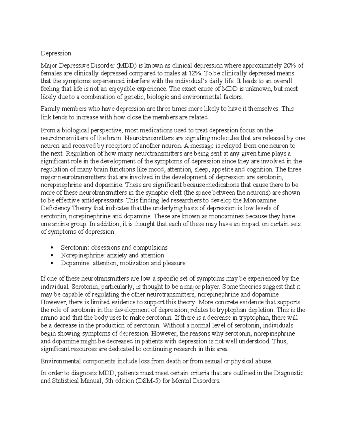 Module Seven Alterations in Neurobiological Function - Depression Major ...