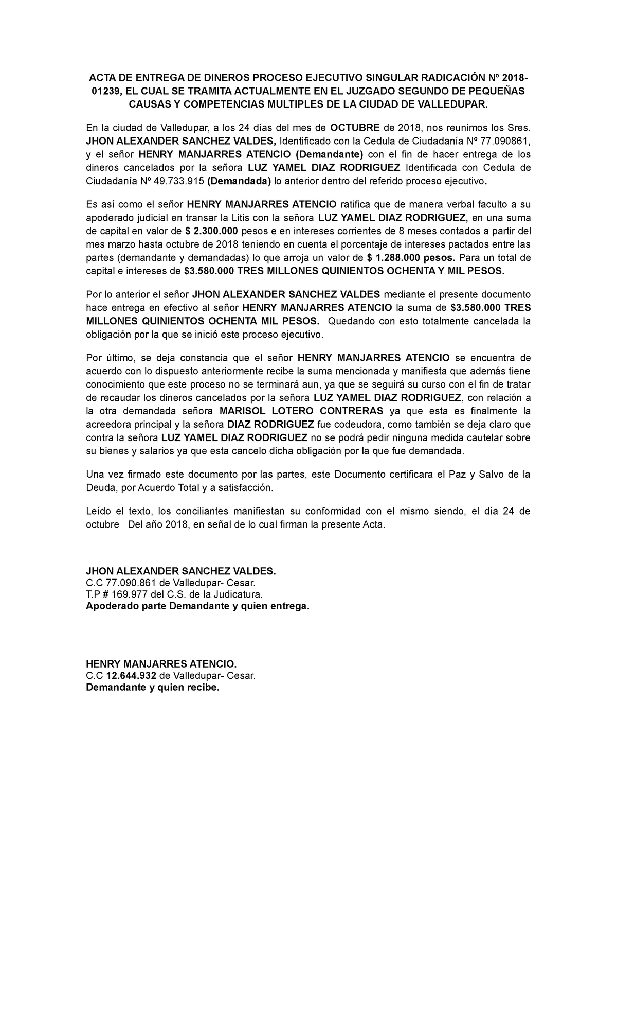 ACTA DE Conciliacion CON Acuerdo Total- Henry Manjarres. 2 - ACTA DE ...