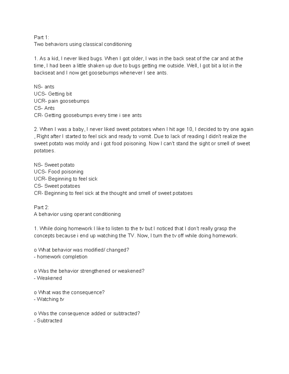 CH.6 Psychology - psych labs / hw assignments - Part 1: Two behaviors ...