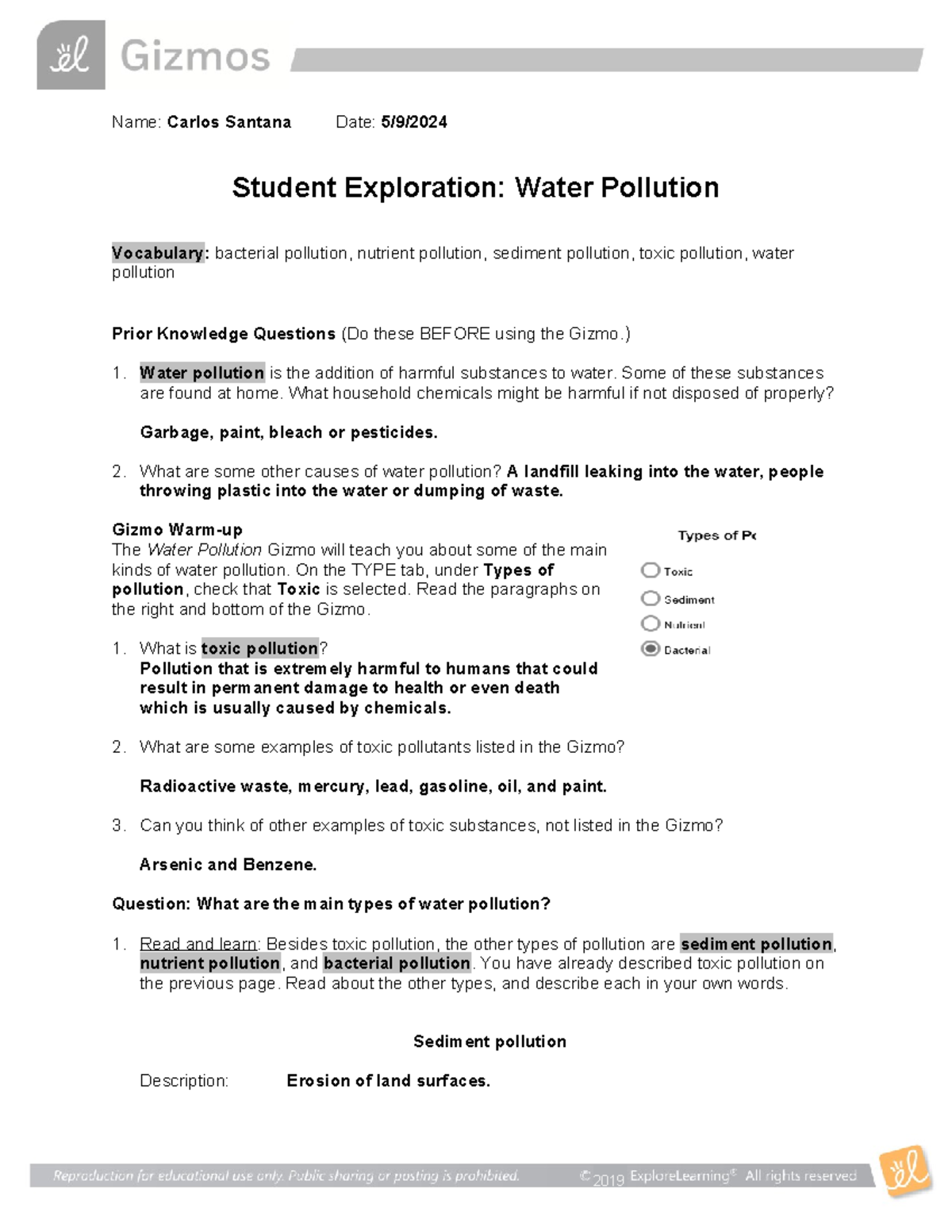 Water Pollution SE - Name: Carlos Santana Date: 5/9/ Student ...