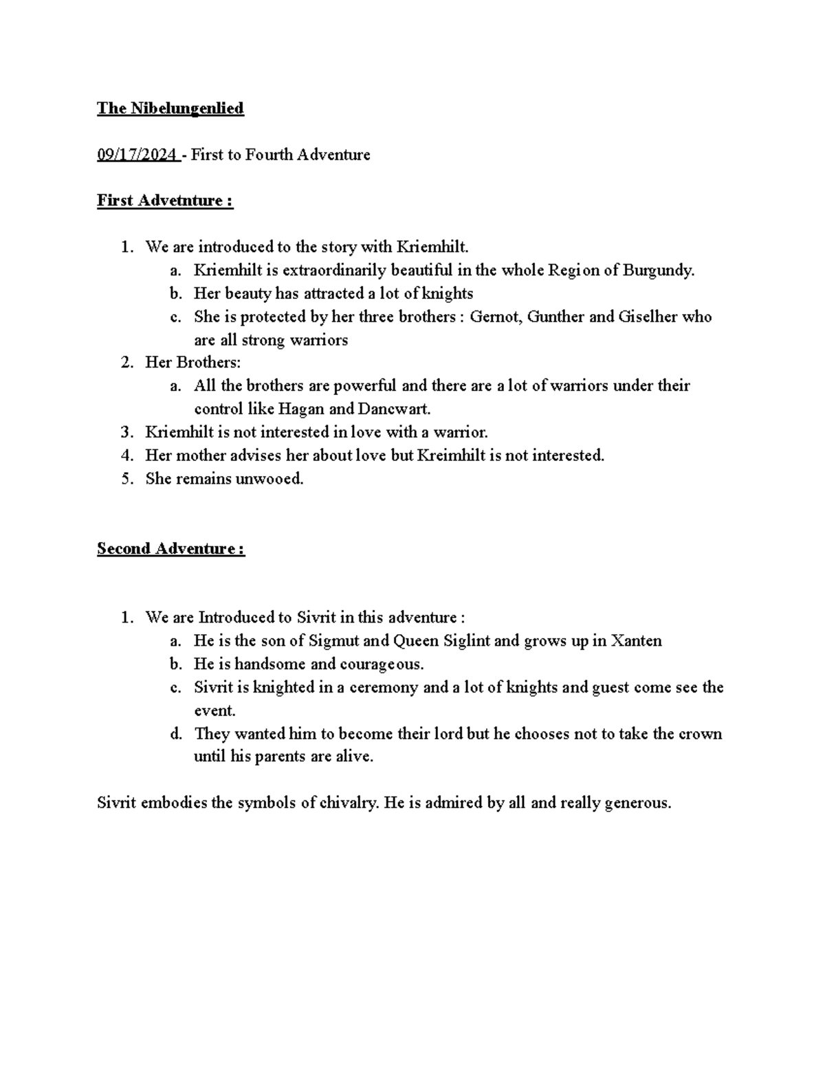Module 2 Notes - The Nibelungenlied 09/17/2024 - First to Fourth ...