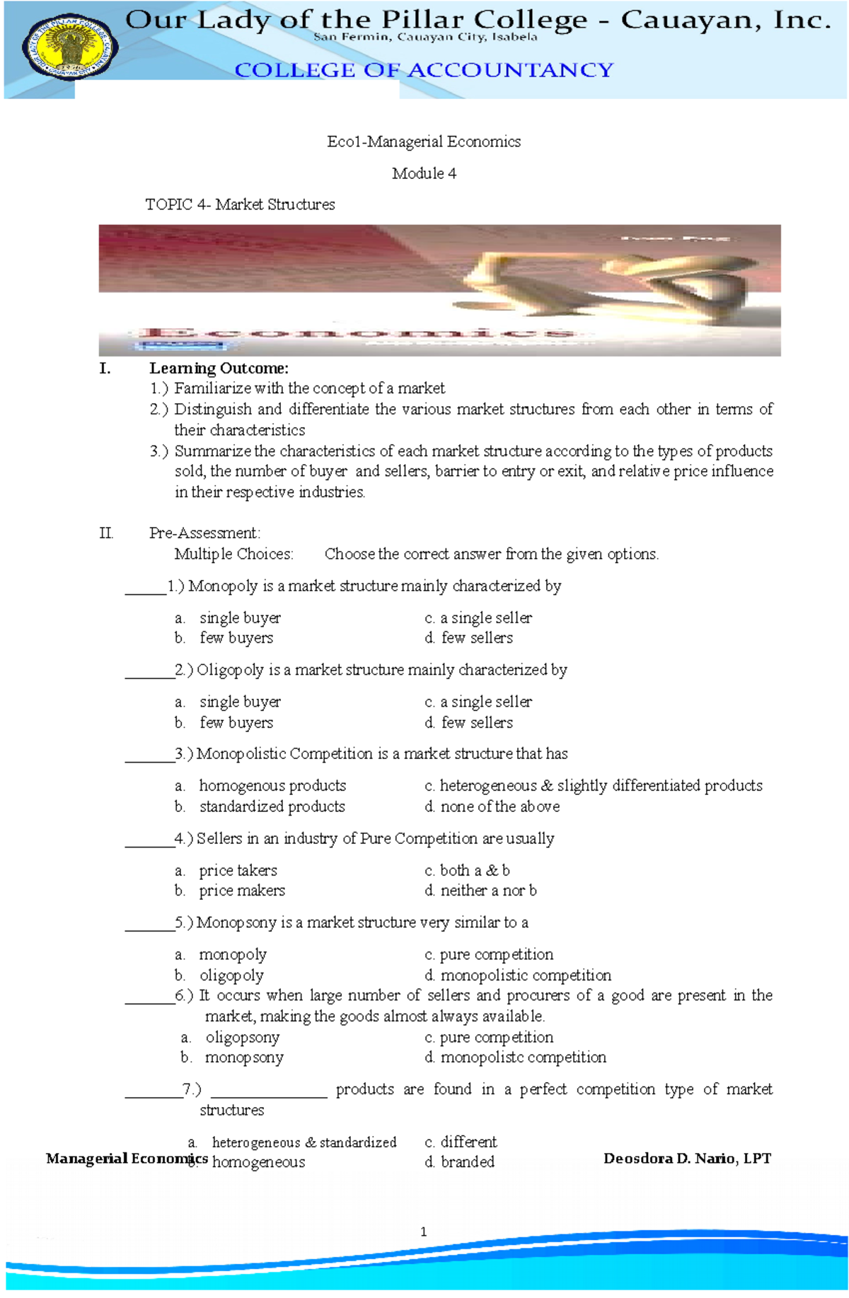 Module 4 - Managerial Economics - Eco1-Managerial Economics Module 4 ...